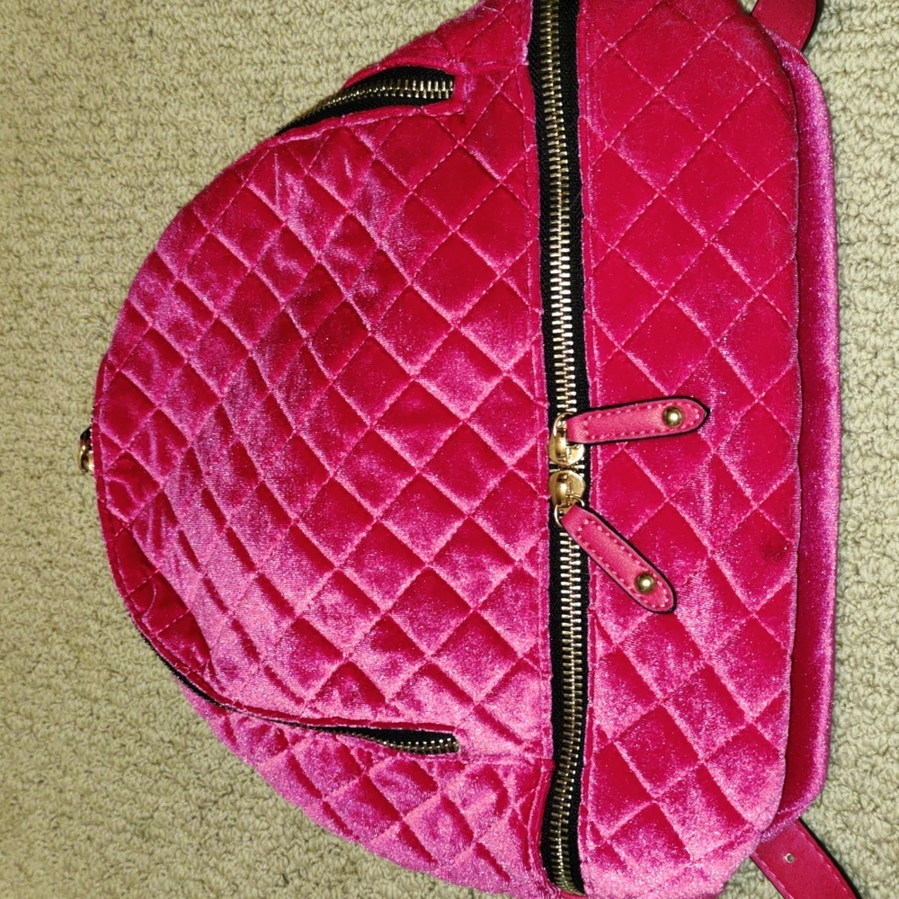 Pink Velvet Backpack With Handle - Gem